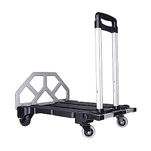 Generic Hand Trucks Two-in-one Hand Truck, Folding Portable Trolley, 4-Wheel Platform Cart, Used for Car Luggage Moving Shopping Goods Transportation, Load 100kg