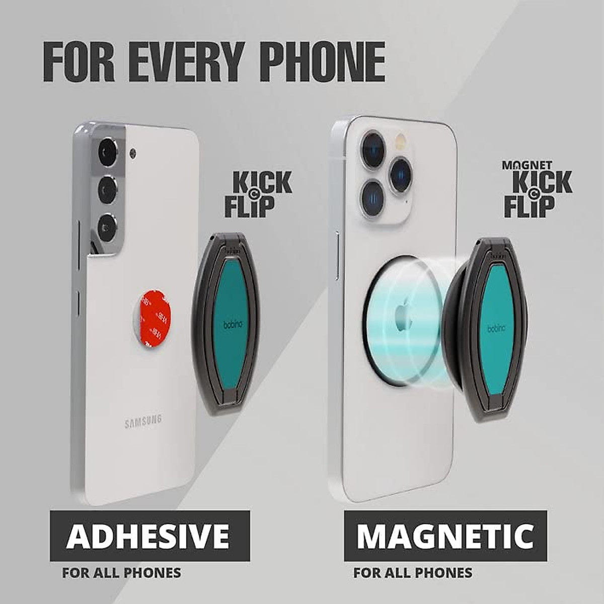 Bobino Kickflip Phone Stand – Versatile Cell Phone Holder Compatible with All Smartphones – Adjustable Angle Phone Mount for Video Watching and Recording – Ultra-Slim Foldable Phone Desk Stand