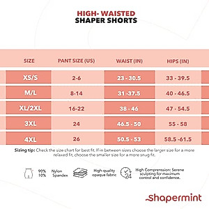SHAPERMINT High Waisted Body Shaper Shorts - Shapewear for Women Tummy Control Small to Plus-Size Black XXXX-Large