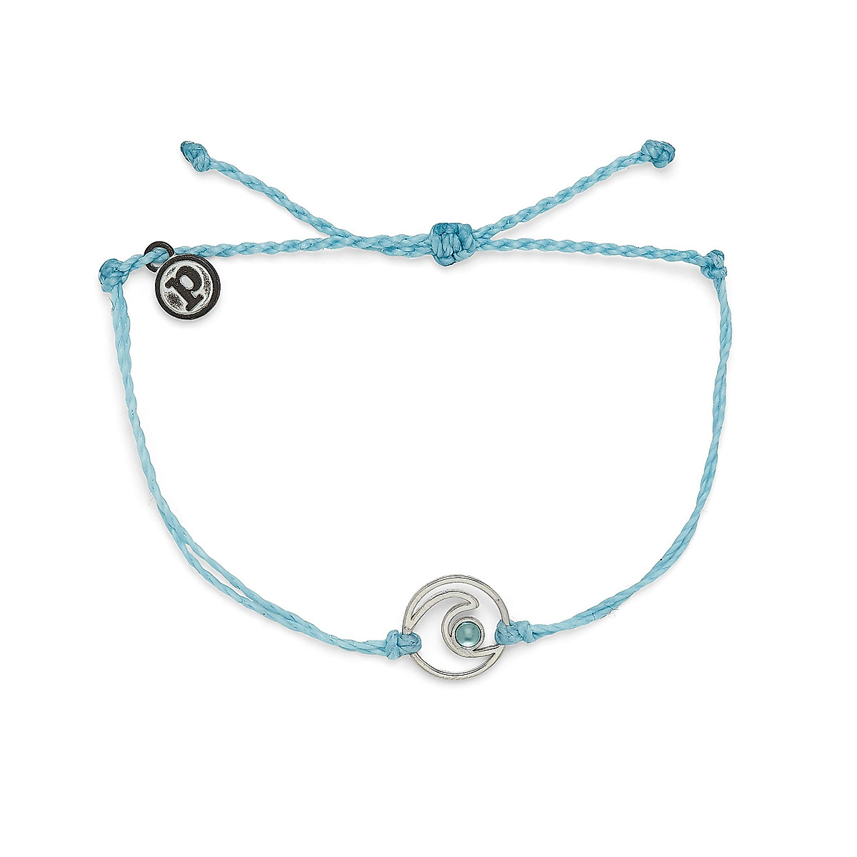 Pura Vida Silver Shimmering Wave Bracelet - 100% Waterproof, Adjustable Band - Plated Brand Charm, Crystal Blue