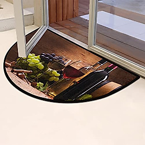 AMELIA SHARPE Welcome Half Round Door Mat Wine Bottles Grape Fruit Old Wooden Washable Home Kitchen Art Restaurant Office Floor Mats Non Slip and Durable Doormats Decor 18x30 Inch