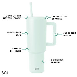 Simple Modern 40 oz Tumbler with Handle and Straw Lid | Insulated Cup Reusable Stainless Steel Water Bottle Travel Mug Cupholder Friendly | Gifts for Women Men Him Her | Trek Collection | Retro Mint