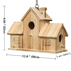 STARSWR Bird Houses for Outside,Outdoor 3 Hole Bird House Room for 3 Bird Families Bluebird Finch Cardinals Hanging Birdhouse for Garden