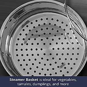 Bergner - Essentials - 2.6 Quart Stainless Steel Soup Pot with Vented Tempered Glass Lid and Steamer Insert - Induction Safe Cookware - Suitable for All Stove Types