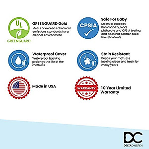 Delta Children Twinkle Stars 3-Inch Mini/Portable Crib Mattress - Premium Sustainably Sourced Fiber Core - Waterproof - GREENGUARD Gold Certified (Non-Toxic) - Trusted 10 Year Warranty - Made in USA