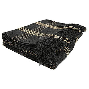Creative Co-Op Plaid Black & Tan Fringed Woven Cotton Blend Throw 60 inch x50