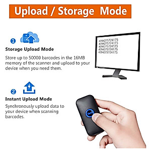 Tera 1D Mini Barcode Scanner, 3-in-1 Works with Bluetooth & USB Wired & 2.4G Wireless Laser 1D Bar Code Reader, Portable Barcode Scanner Work with iOS, Windows, Android, for Tablet or Computer, 5200C