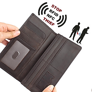 DK86 Skull Long Wallet For Men Full Grain Leather Rfid Blocking Rodeo Wallet Bifold Wallet Skull Wallet, Coffee A