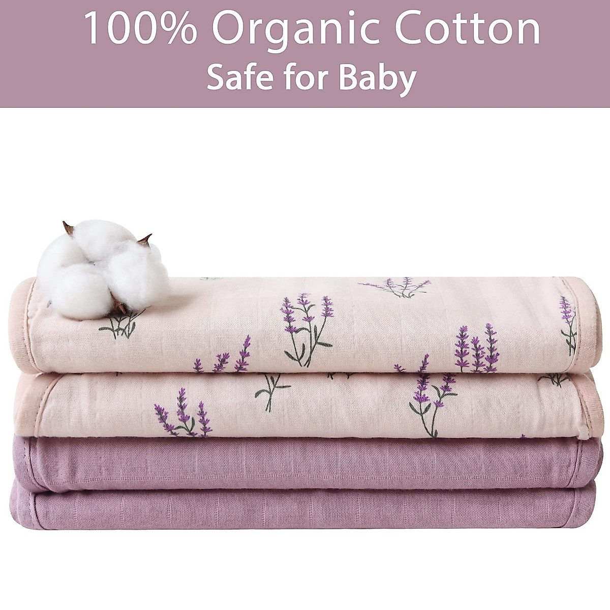 LifeTree Muslin Baby Burp Cloths - Ultra Soft 2 Pack Organic Cotton Large 22'' by 10'' Absorbent Milk Spit Up Rags - Burping Cloths for Newborn, Girls Boys (Lavender & Mauve)