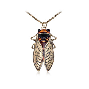 Alilang Big Antique Golden Tone Orange Amber Vintage Insect Cicada Beetle Bug Chain Pendant Necklace