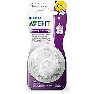 Philips Avent Natural Baby Bottle Nipple, Newborn 0M+, 2pk, SCF651/23