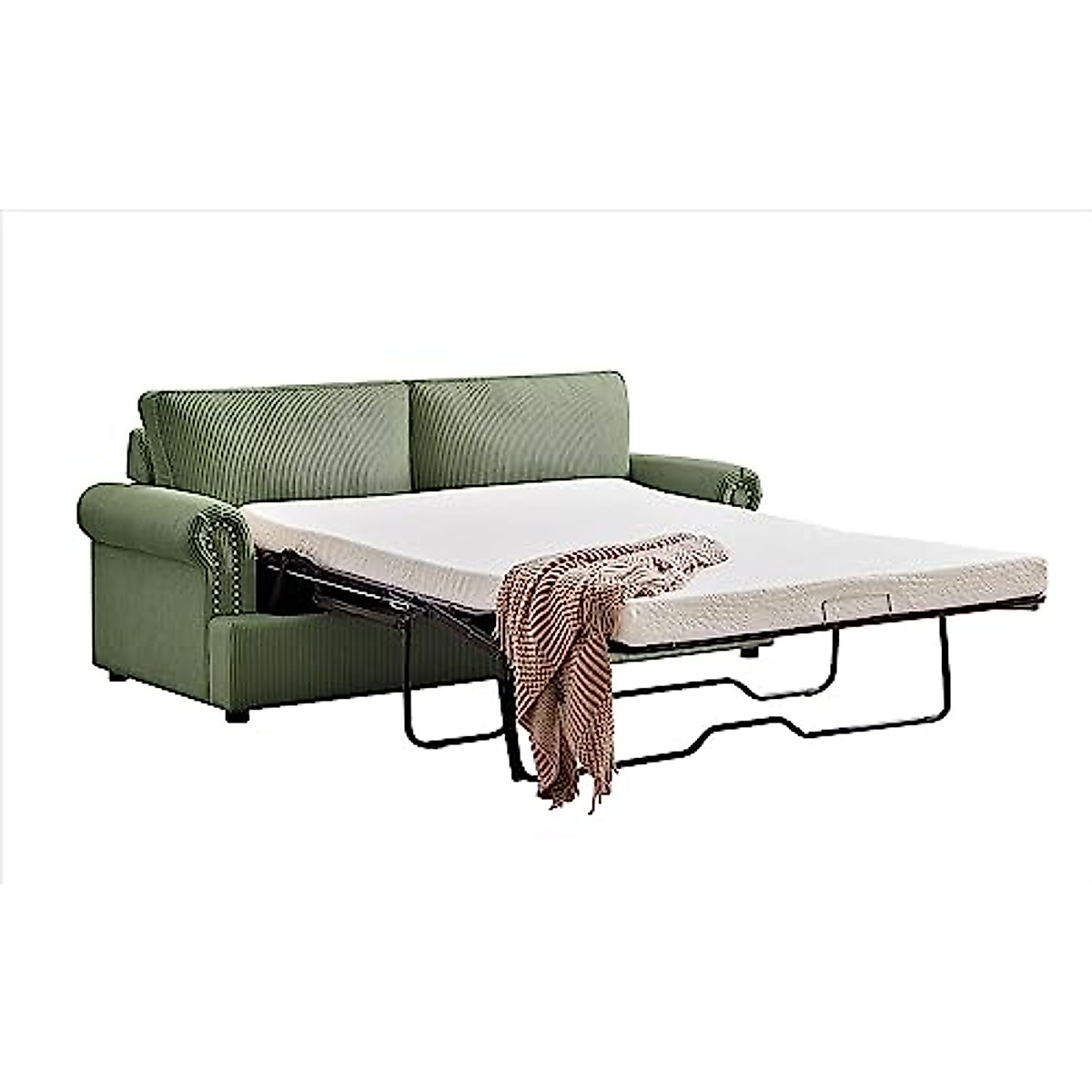 Container Furniture Direct Reversible Sleeper Sofa with Memory Foam Mattress, Comfortable and Durable Full Size Bed Couch for Living Rooms, Upholstered with Corduroy Fabric, 70" Wide, Dark Green