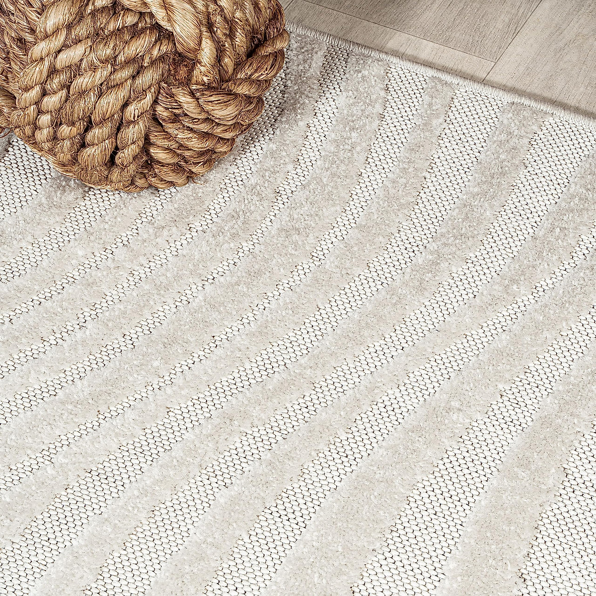 Eyely NCS103A-8 Scandinavian Maribo Abstract Groovy Striped Indoor Area Rug, Contemporary, Modern, Vintage, Coastal, Bohemian for Bedroom,Kitchen,Living Room,Non Shedding,Easy-Washing, Cream, 8 X 10