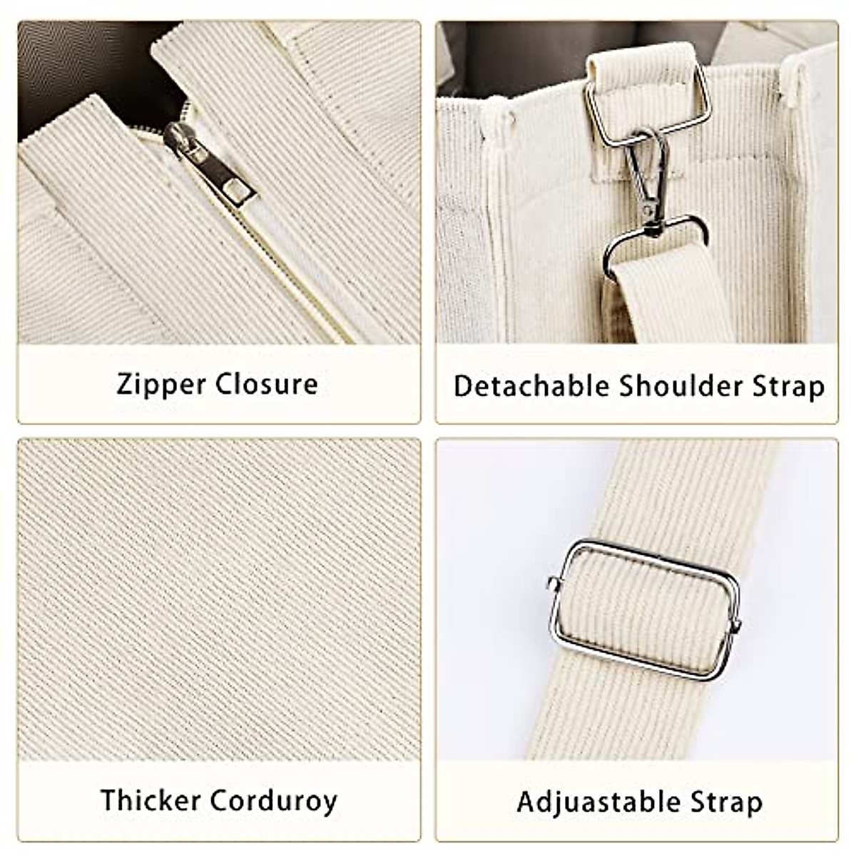 Tote Bag for Women, Detachable Satchel Bag Shoulder Handbag for Women Corduroy Crossbody Bag for Travel Work