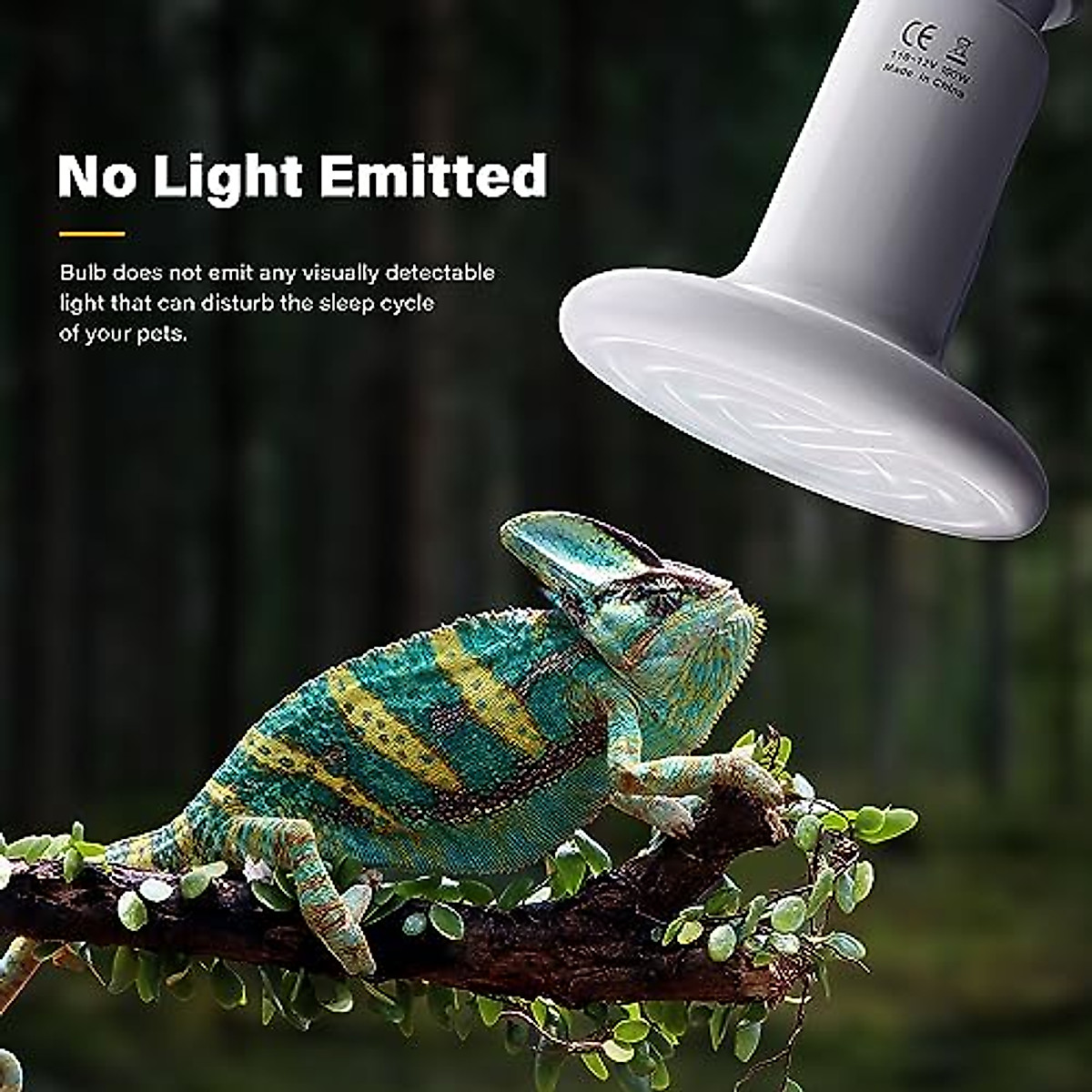 YSSOA 100W Ceramic Heat Emitter, Reptile Heat Bulbs, Ceramic Heat Lamp for Reptiles, Amphibian, Chicken, Dog, Cat, 2 Pack, White