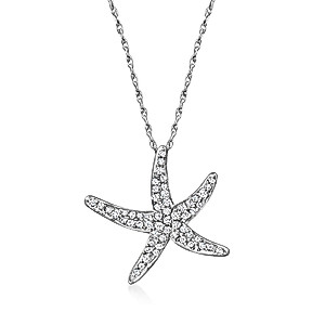 Ross-Simons 0.25 ct. t.w. Diamond Starfish Pendant Necklace in Sterling Silver. 18 inches