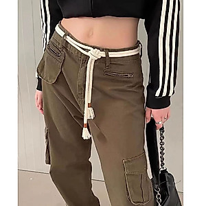 NONGFUGE Simple White Natural Cotton long Waist Rope Tie String Belt Medieval For Women Beach Dress Pants with Tassels Braided Woven