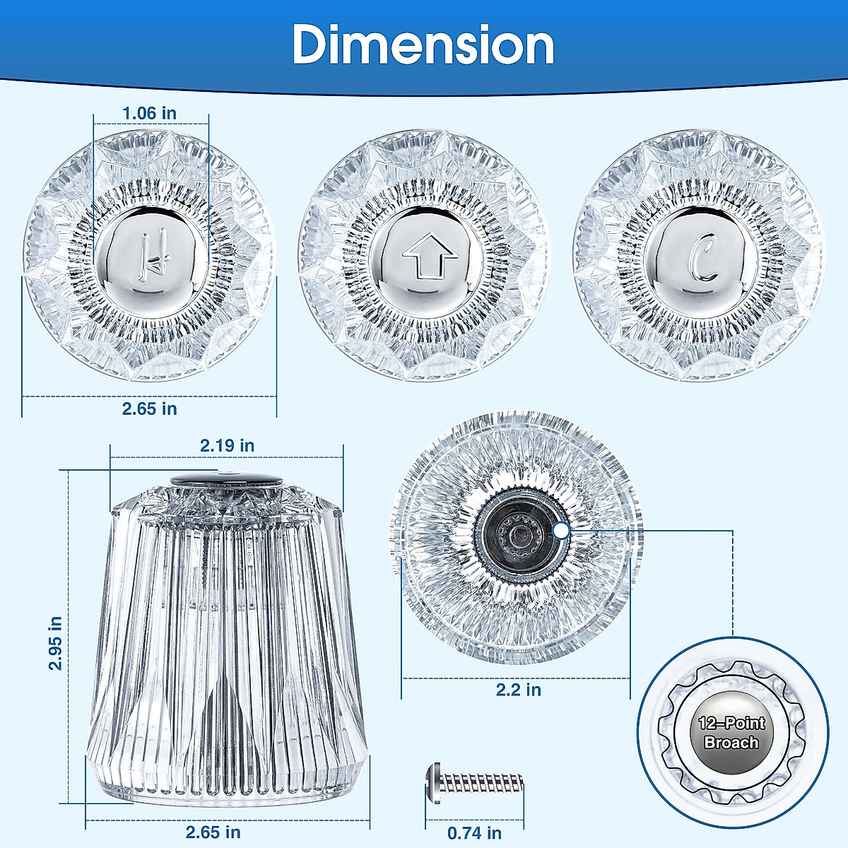 Enhon Shower Faucet Handle Replacement, Compatible with Price Pfister Windsor Tub and Shower Faucets, 3 Pieces Hot Cold and Diverter Shower Knob Replacement, Clear Acrylic