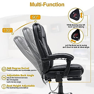 HOMREST Executive Office Chair, Massage Heated Desk Chair with Ergonomic High Back PU Leather Computer Chair with Footrest Lumbar Support for College Dorm (Black)