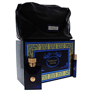 Versace Dylan Blue For Men 3 Piece Gift Set (Eau De Toilette Spray, 3.4 Ounce + Travel Spray, 0.34 Ounce + Versace Blue Trousse)
