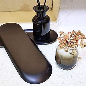 2 Pack Long Narrow Black Rolling Metal Decorative Tray, 12 Inch Stainless Steel Golden Serving Oval Brass Vanity Tray Table Decor Platter for Jewelry, Towel, Bathroom, Exxacttorch, et-029444-FBM-PT