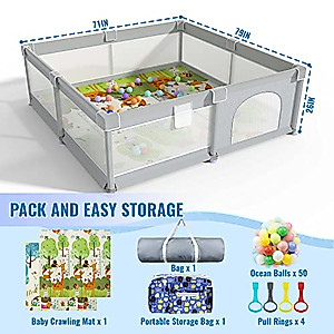 Baby Playpen 79" X 71" , LUTIKIANG Play Yard for Babies and Toddlers with Mat, Safety Extra Large Baby Fence Area, Indoor & Outdoor Kids Activity Play Center with Anti-Slip Suckers and Zipper Gate.