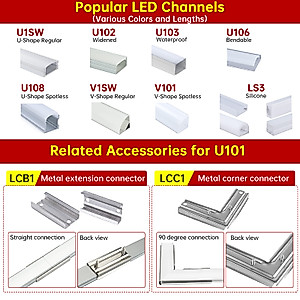 Muzata 6Pack 3.3FT/1M Deeper Spotless LED Channel System with Milky White Frosted Diffuser Silver Deep Aluminum LED Diffuser Channel for LED Strips Width up to 12mm U101 WW