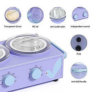 Double Wax Warmer for Hair Removal 14oz Wax Pot Warmer Professional with Anti-scalding design see-through lid Dual Waxing Pot Machine Faster Wax Melting for Large Area Waxing