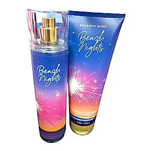 Bath and body Lotion, Perfume Mist, Shower Gel Holiday and Tropical Fragrance Collection (Beach Nights Mist and Shea Set, 2 Pc Set)