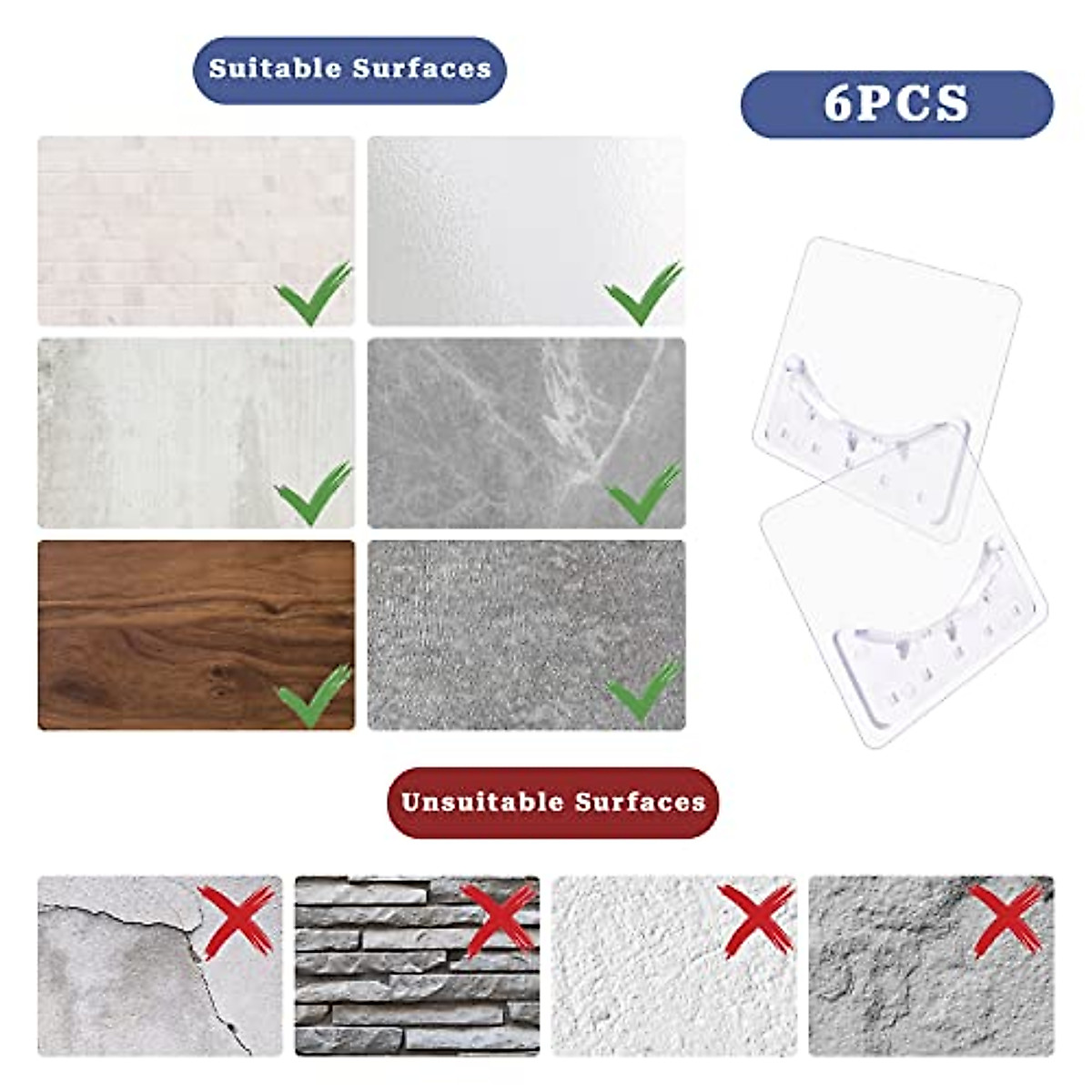 Adhesive Shower Curtain Rod Holder, 6 Pcs Transparent Shower Rod Tension Holder for Wall, No Drilling Shower Pole Holder Wall Mount Shower Curtain Brackets