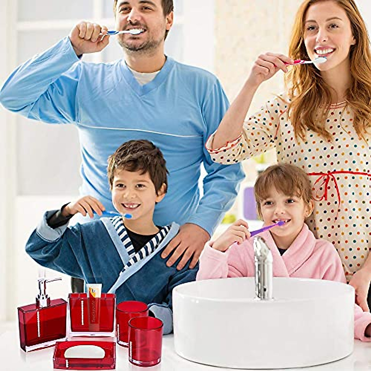 Red Bathroom Accessories, Acrylic Bathroom Accessories Set with Bath Cup Bottle Toothbrush Holder Soap Dish 5PC/Set for Hotel Home Bathroom Use