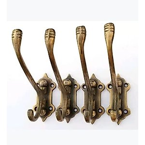 4 Old Style Solid Brass Double Wall Mount 180 Degree Swivel Coat Hat Towel Hooks #C24