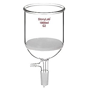 StonyLab Borosilicate Glass Buchner Filtering Funnel 1000ml with Medium Frit(G2), 113mm Inner-Diameter,110mm Depth, with 24/40 Standard Taper Inner Joint and Vacuum Serrated Tubulation (1000ml)