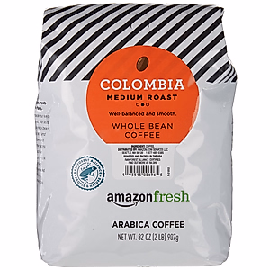 AmazonFresh Colombia Whole Bean Coffee, Medium Roast, 32 Ounce