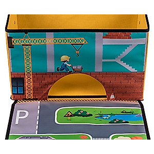 Clever Creations Collapsible Toy Storage Organizer and Play Mat for Kids - Perfect Toy Chest for Organizing Books, Toys, Games, and more - Construction Site Theme
