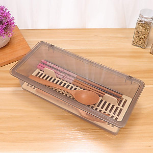 Cabilock Flatware Plastic Tray Kitchen Organizers with Lid Kitchen Cutlery and Utensil Drawer Organizer- proof Fork Utensil Storage Container (Black)