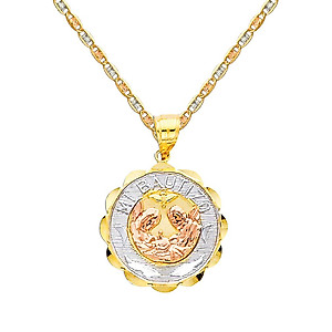 The World Jewelry Center 14k REAL Tri-color Gold Religious Baptism Pendant with 1.5mm Diamond Cut Chain Necklace - 22"