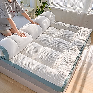 Twin XL Size Extra Thick Mattress Breathable Mattress Pad Protector Pocket Soft Down Alternative Fill Mattress Cover Bedding Quilted Fitted Fluffy Soft Mattress Pad, (35"x80",Green edges)