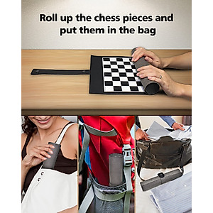 COBER Chess and Piece Set, Genuine Leather Roll-Up Travel Game for Adults and Kids，Camping Games, Gift for Outdoor Enthusiasts, Size: 9.8''x1.7'' Lightweight and Portable