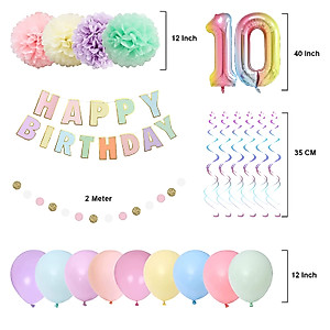 BRT Bearingshui 10th Birthday Decorations for Girls Boys, 40 Inch Rainbow Gradient Number 10 Balloon, 10th Birthday Balloon, Happy Birthday Banner, Children’s 10th Birthday Party Supplies for Kids