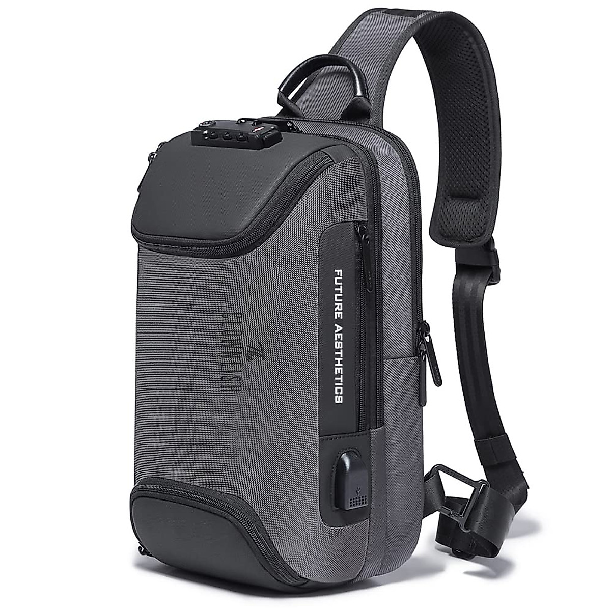 The Clownfish Unisex Waterproof Anti -Thief Password Zipper Lock Crossbody Bag With Usb Charging Chest Bag Shoulder Bag Sling Bag, Grey