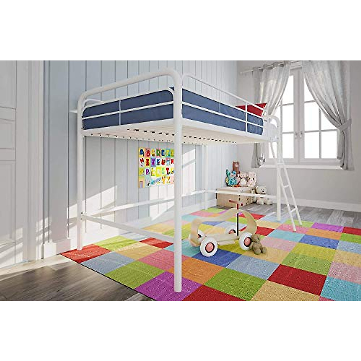 DHP Jett Junior Twin Metal Loft Bed, White