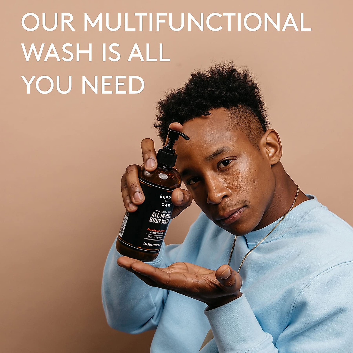 Barrel and Oak - All-In-One Body Wash, Men's Body Wash, Men's Soap for Hair, Face, & Body, Refreshing & Balanced Cleanser, Essential Oil-Based Scent, Cedar & Patchouli, Vegan (Mountain Sage, 16 oz)