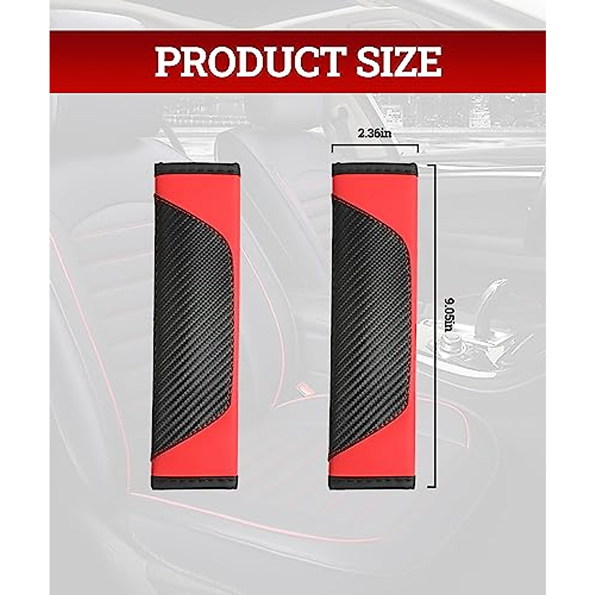 Qziulr Zlirfy 2PCS Car Seat Belt Cover,Seat Belt Shoulder Pad,Carbon Fiber Safety Seatbelt Shoulder Strap Covers,Leather Safety Belt Cover (Black&Red)