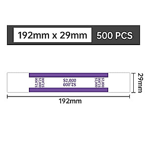 L LIKED Pack of 500 Currency Band Self Sealing Currency Straps Bands Money Bill Wrappers (Purple $2000-500 PCS)
