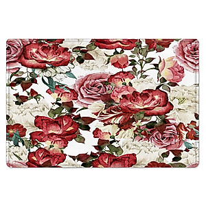 LB Vintage Floral Bathroom Mat Peony Rose Flower Blossom Red Pink White Bath Mat Soft Memory Foam Non Slip Absorbent Bathroom Rug 16x24 inch