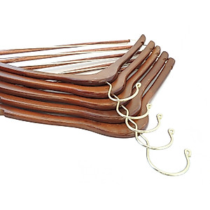 Quality Hangers Wooden Hangers Beautiful Sturdy Suit Curved Hangers Great for Travelers Heavy Duty Coat Hanger with Locking Bar Gold Hooks (5 Pack)