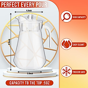 Didaey 4 Pcs Plastic Pitcher with Lid and Handle Clear Plastic Water Pitcher Shatter Proof Jugs for Drinks Fridge Iced Tea Juice Milk Lemonade Sangria Cold or Hot Beverages (50 oz)