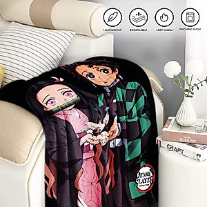 JUST FUNKY Demon Slayer Tanjiro Kamado Plush Throw Blanket | 45 X 60 Inches Blanket Featuring Tanjiro and Nezuko | Home Decor | Anime Blanket | Anime Manga Gifts | Official Licensed