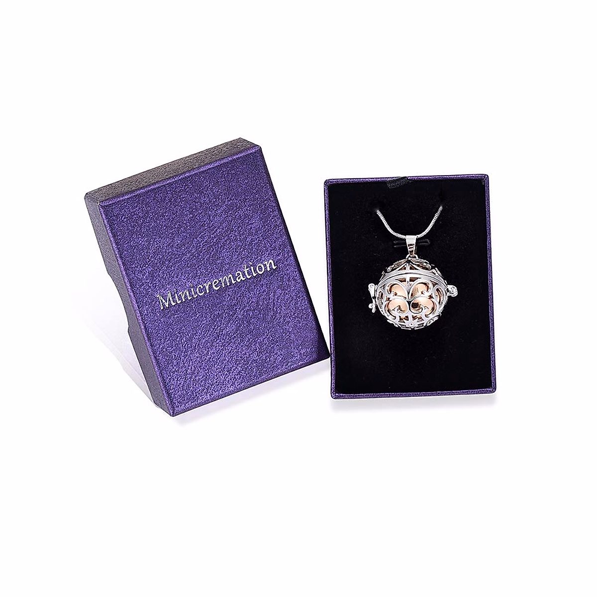 Minicremation Cremation Jewelry Urn Pendant Necklace for Ashes with Hollow Ball Keepsake Memorial Jewelry for Ashes (Rose Gold)